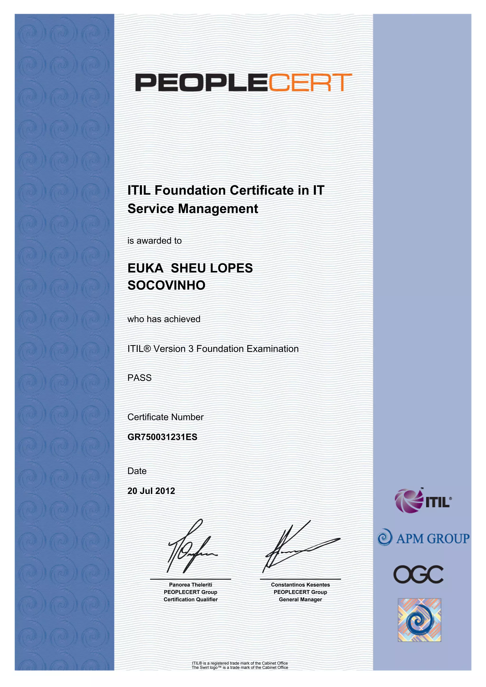 Itil Certificate | PDF