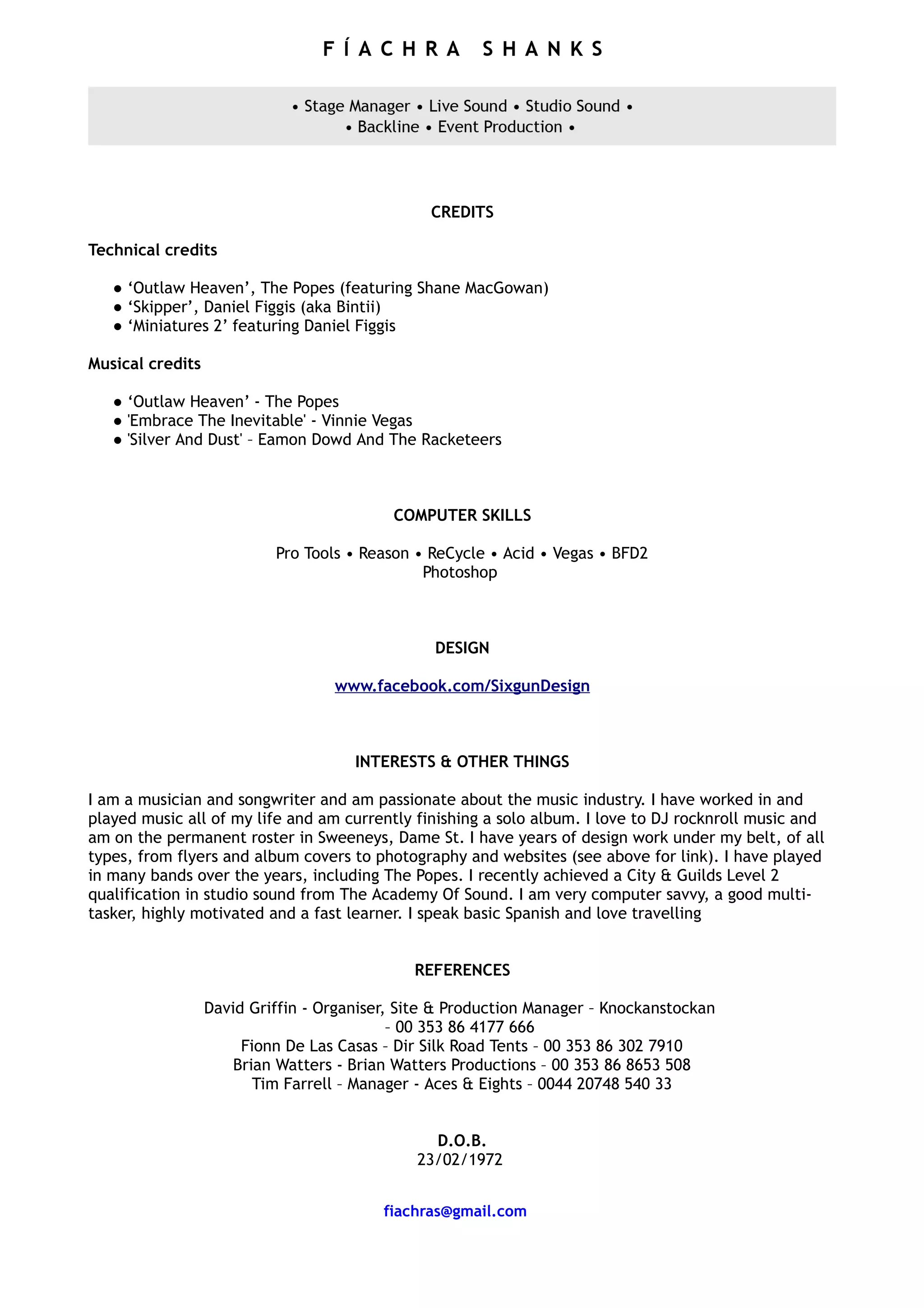 Fiachra Shanks CV 2016 | PDF