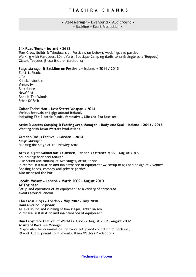 Fiachra Shanks CV 2016 | PDF