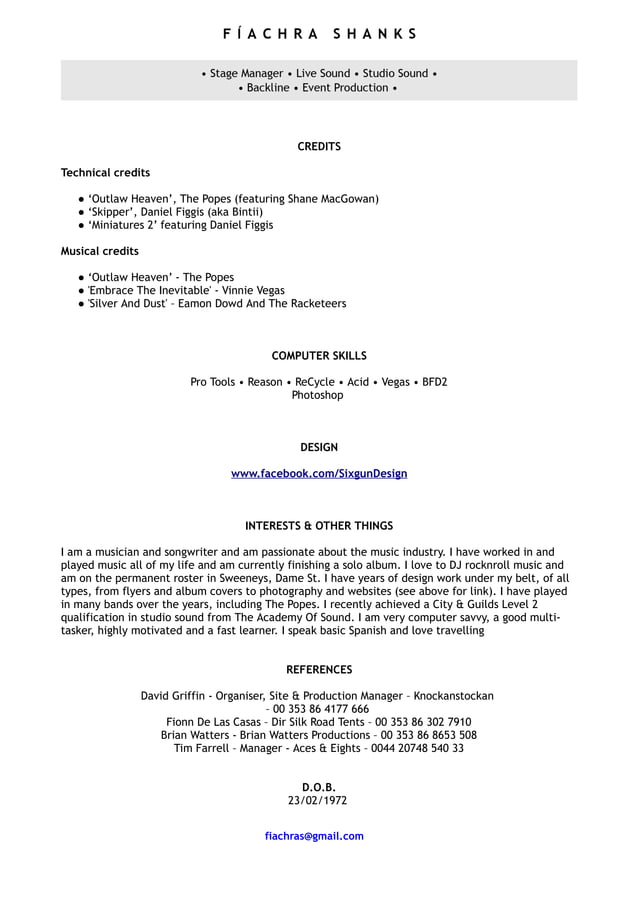 Fiachra Shanks CV 2016 | PDF