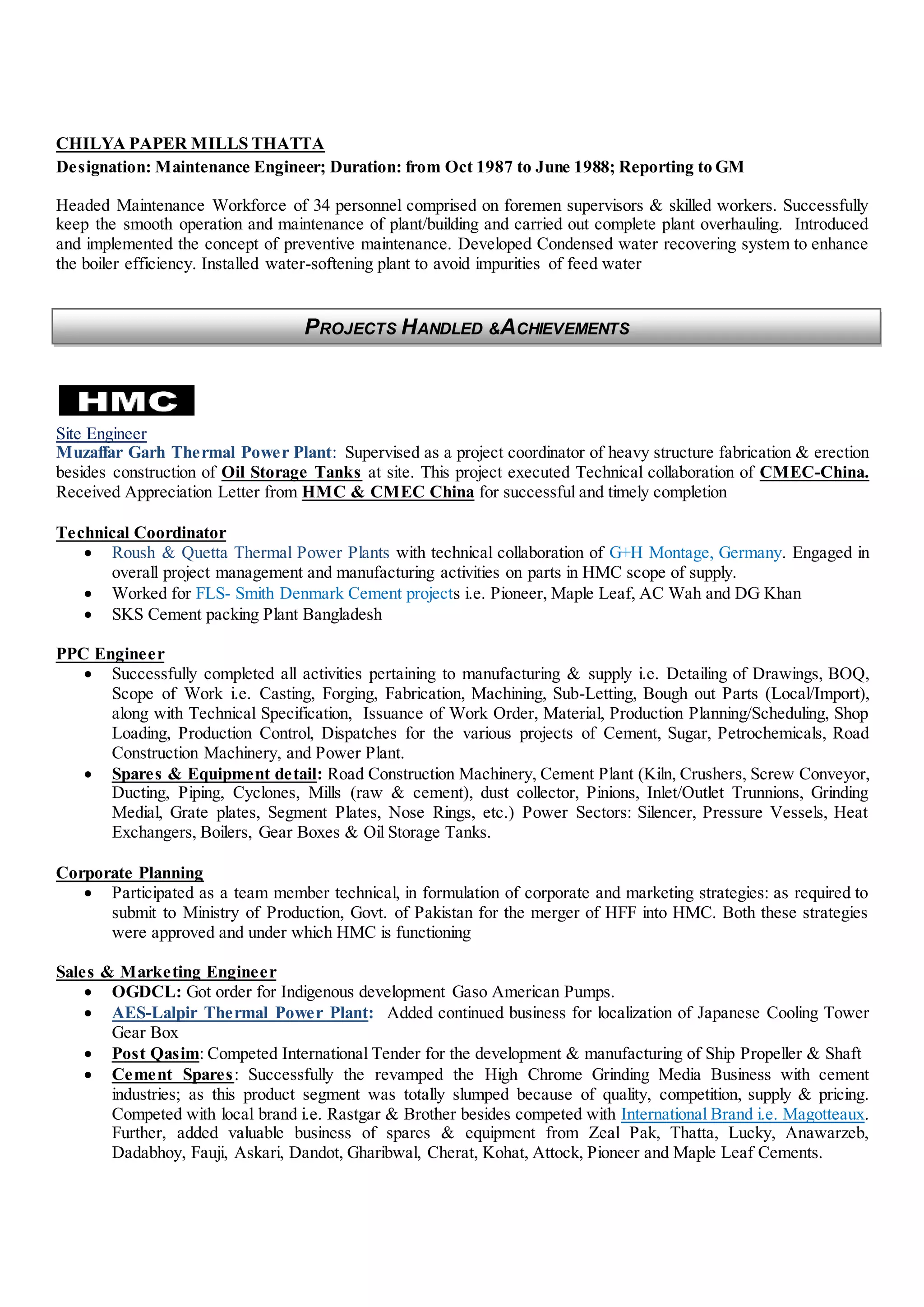ENGR.M.HANIF CV | PDF