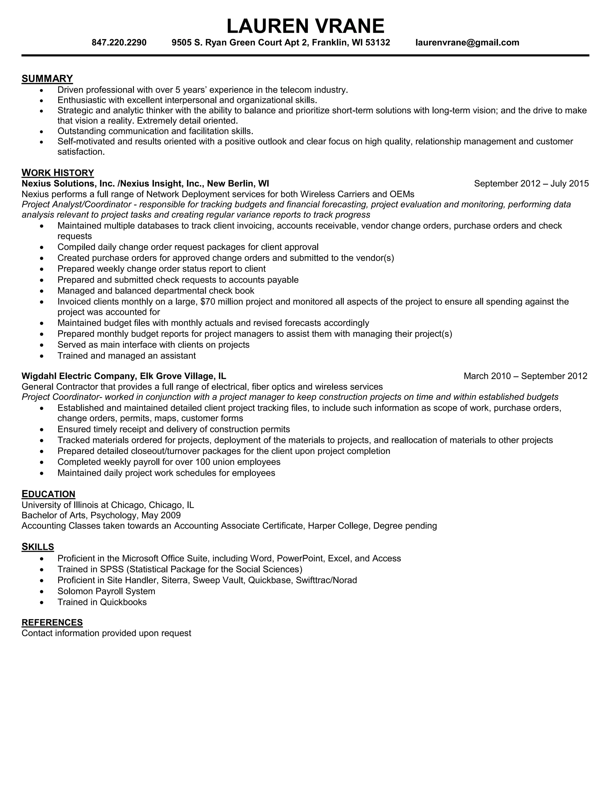 Lauren Vrane Resume | PDF