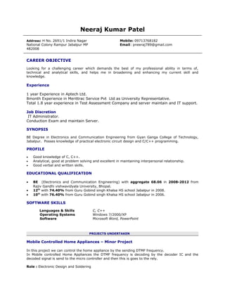 Resume | DOC | Computing | Technology & Computing