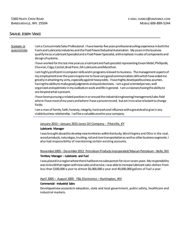 RESUME - Sam Vance - 8-21-15 | PDF