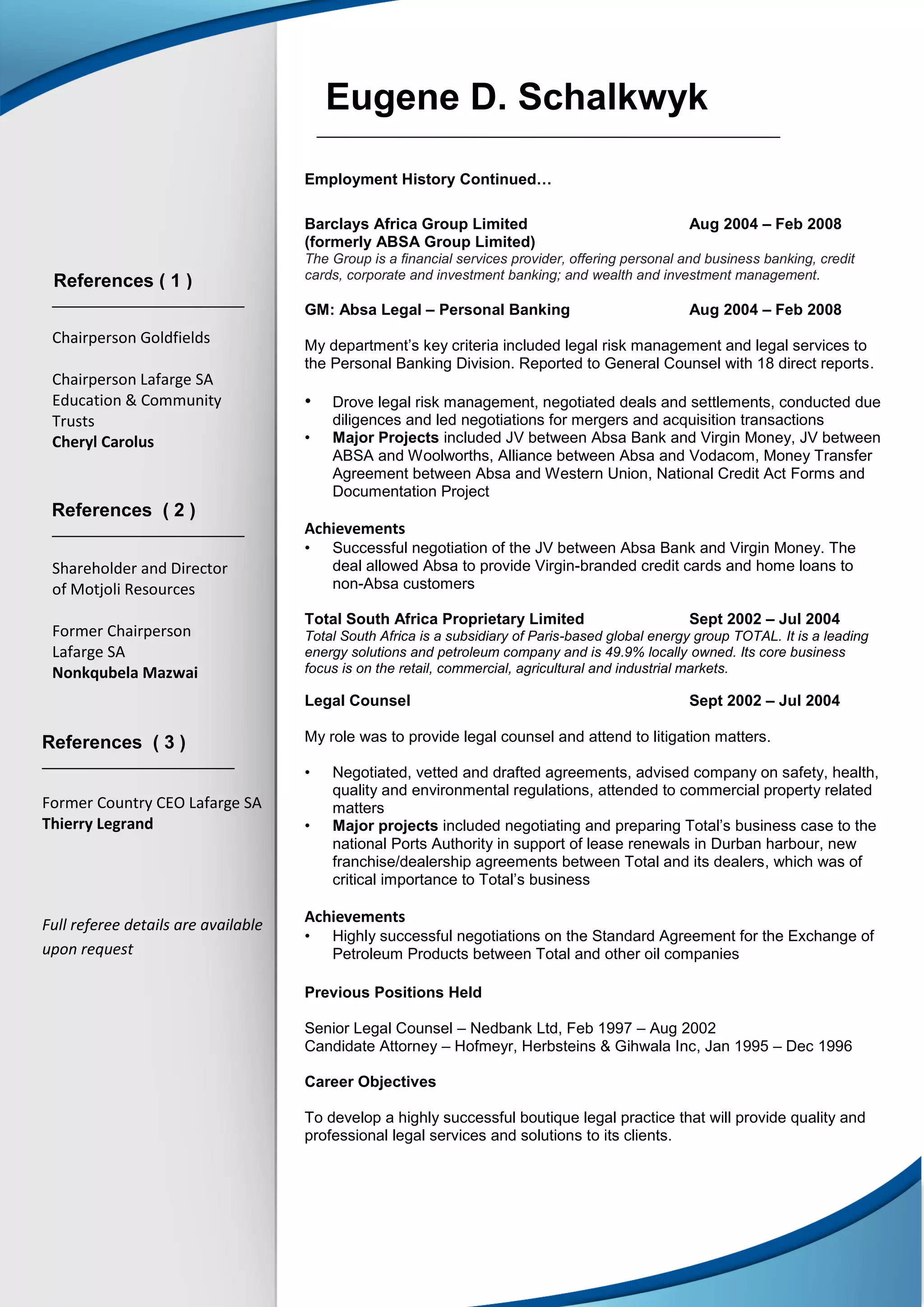 Eugene D. Schalkwyk Executive CV | PDF