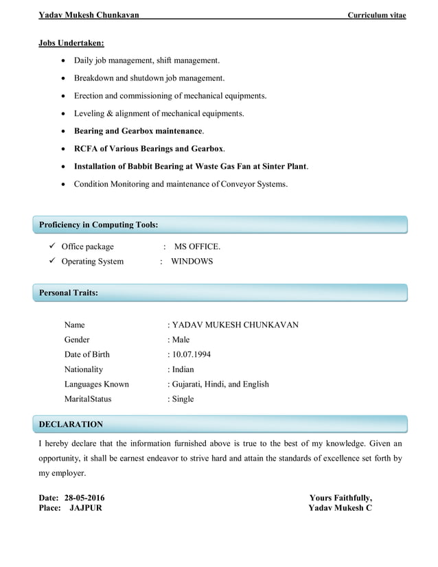 Yadav Mukesh Chunkavan- CV | PDF | Civil Engineering Industry | Industries