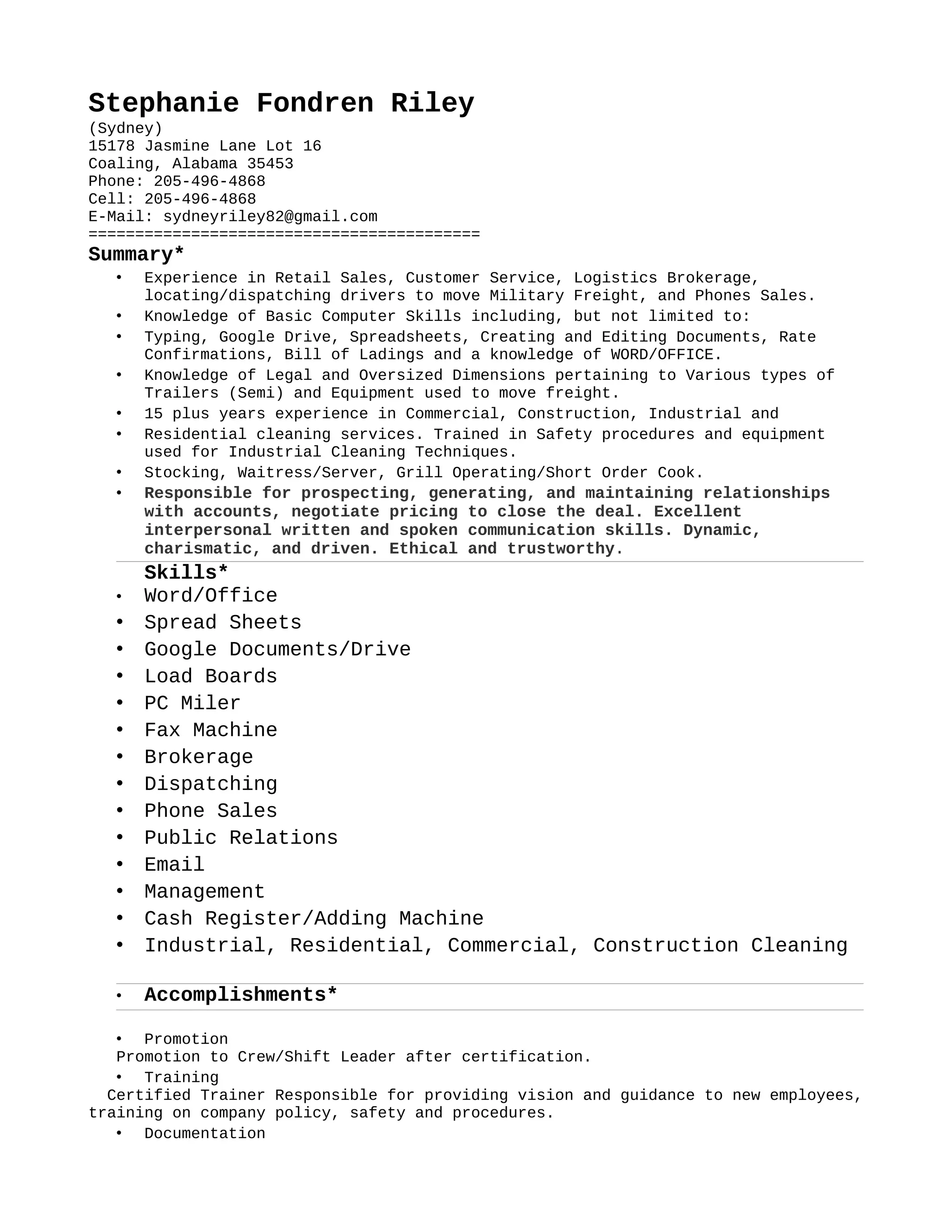 Stephanie Riley Resume 2015 | ODT