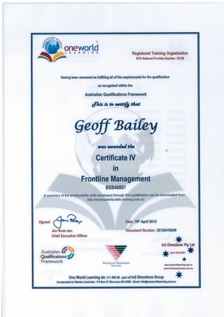 Cert IV Frontline Management | PDF