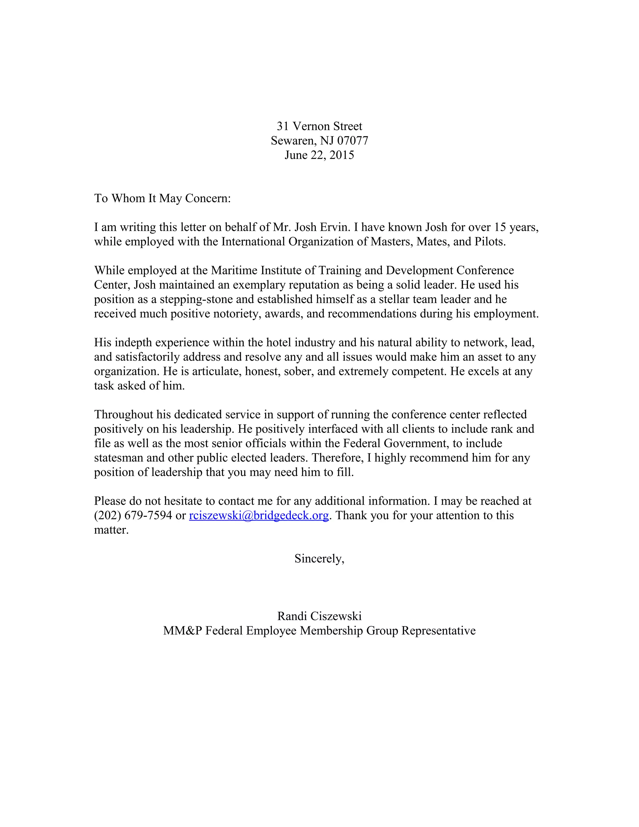 Josh Letter of Reference | DOC