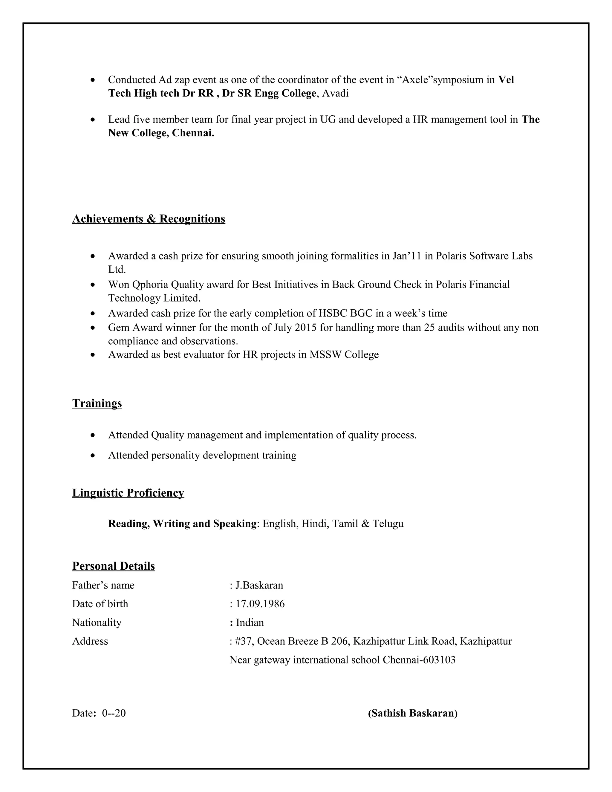Sathish - Resume | DOC