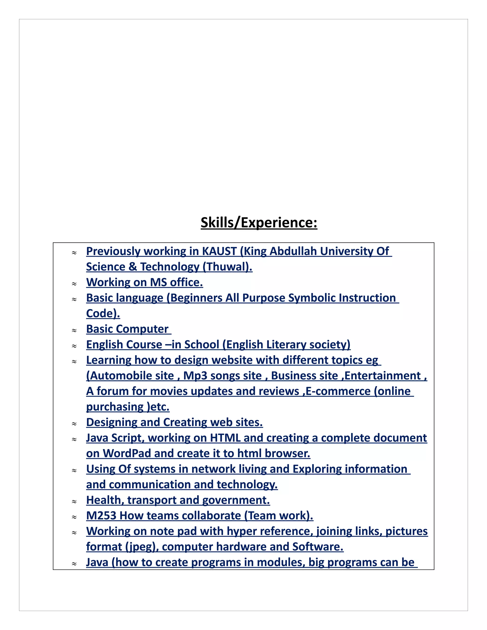 Curriculum Vitae of asma | PDF | Education