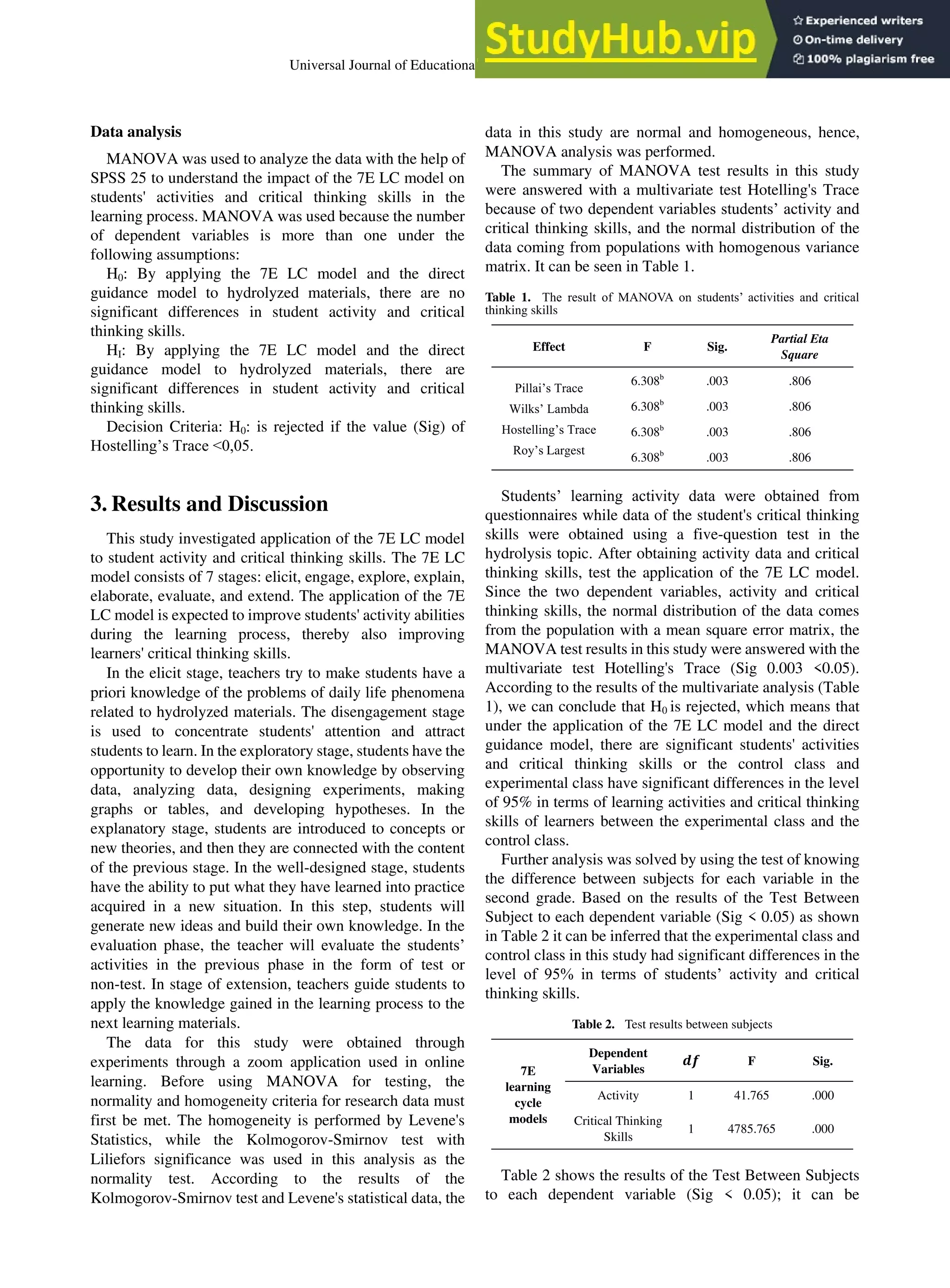 7E Learning Cycle Model Implementation Students Activities And Critical Thinking Skills Towards ...