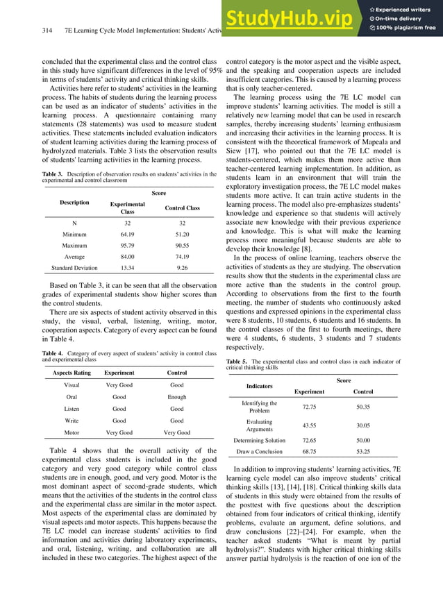 7E Learning Cycle Model Implementation Students Activities And Critical Thinking Skills Towards ...