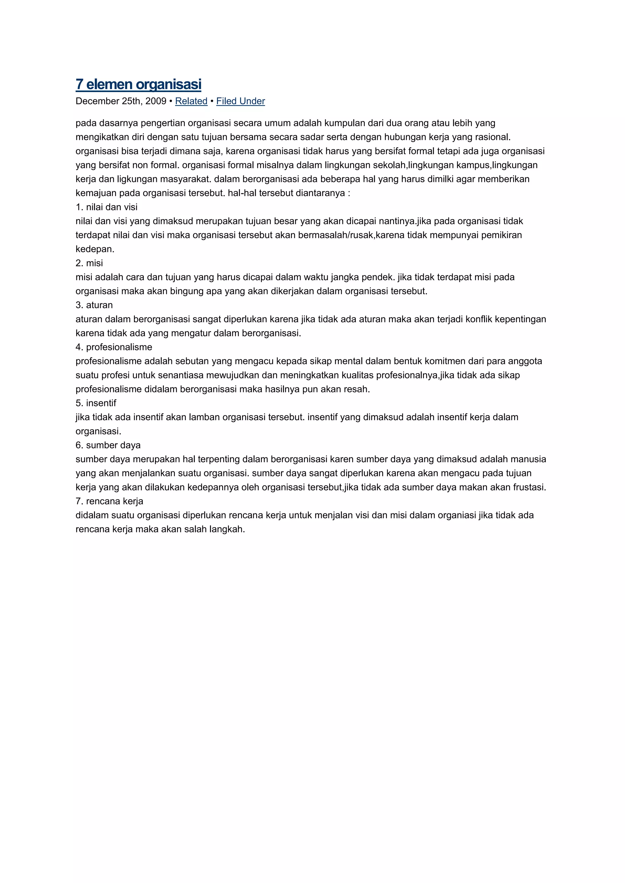 7 elemen organisasi | DOCX