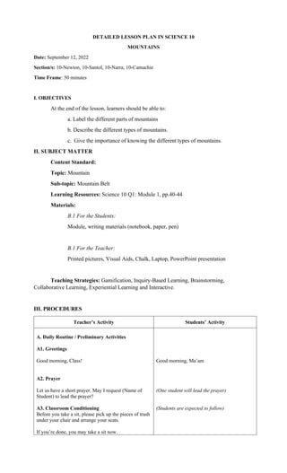 Mountains lesson plan for grade 10 daidh | DOCX
