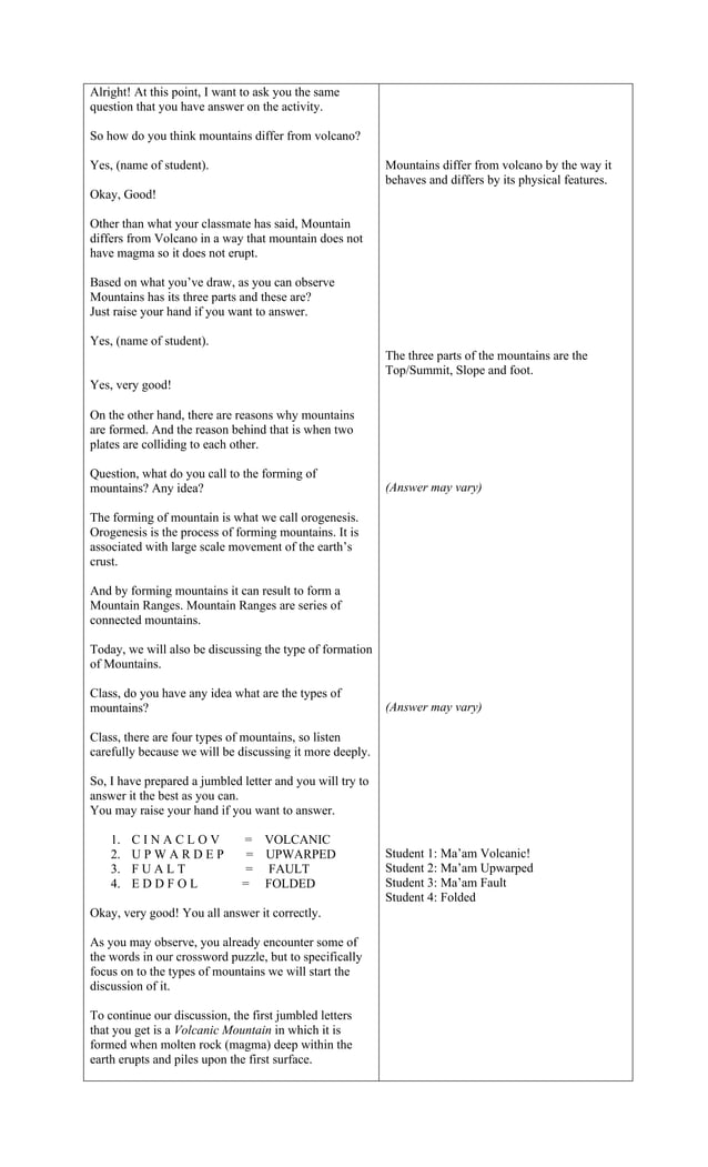 Mountains lesson plan for grade 10 daidh | PDF
