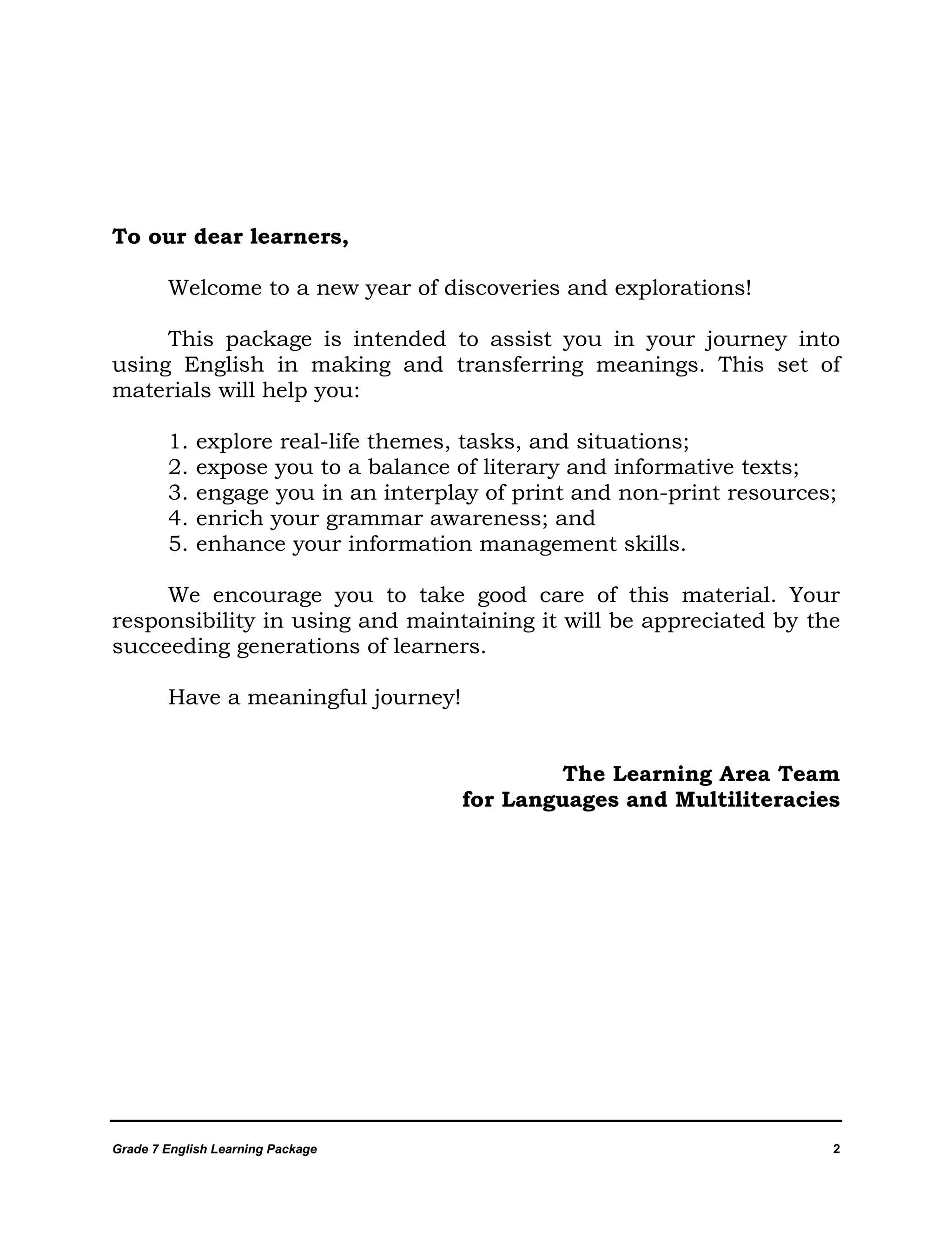 Grade 7 Learning Module in English (Quarter 1 to 2) | PDF