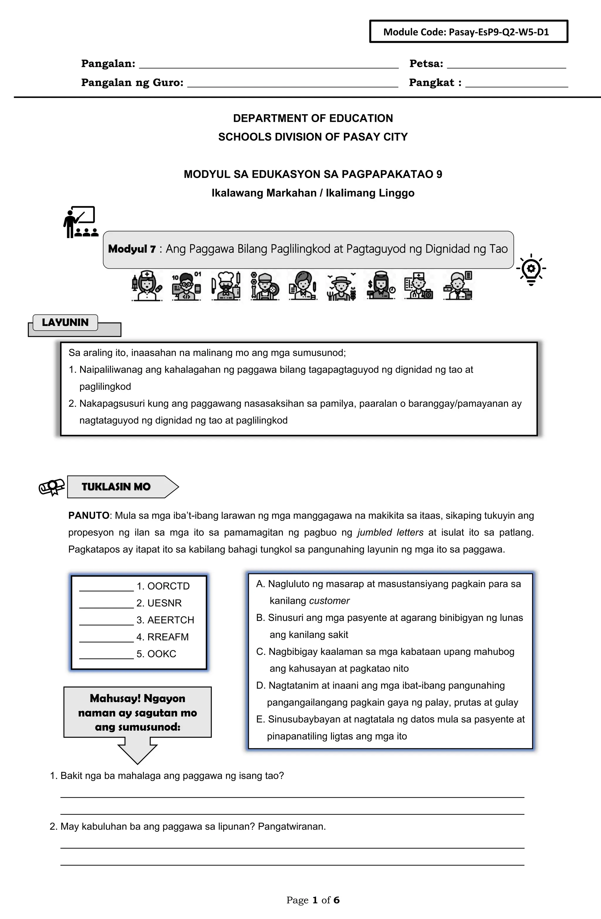 7 ESP 9 - Quarter 2 values education module | PDF