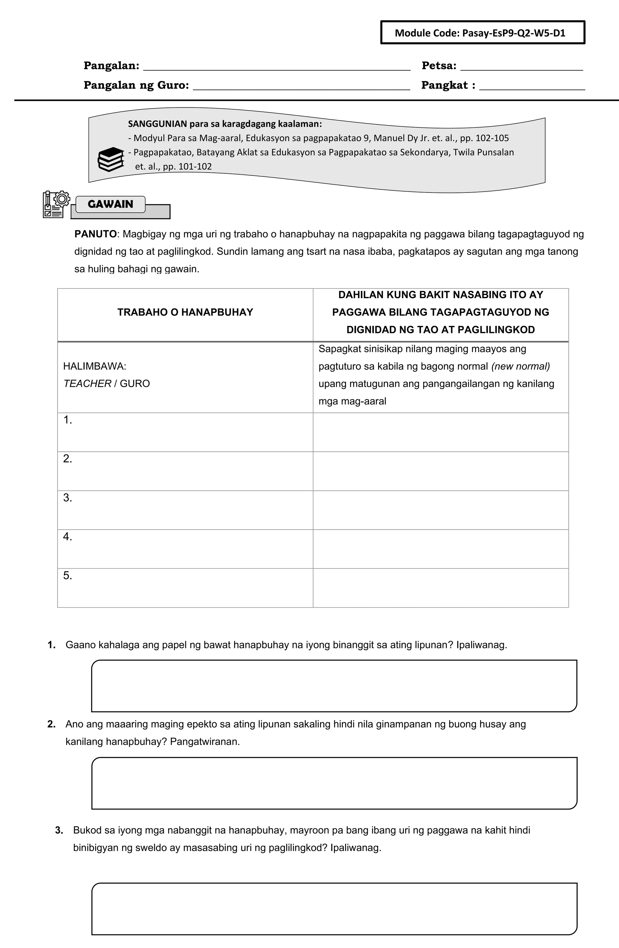 7 ESP 9 - Quarter 2 values education module | PDF