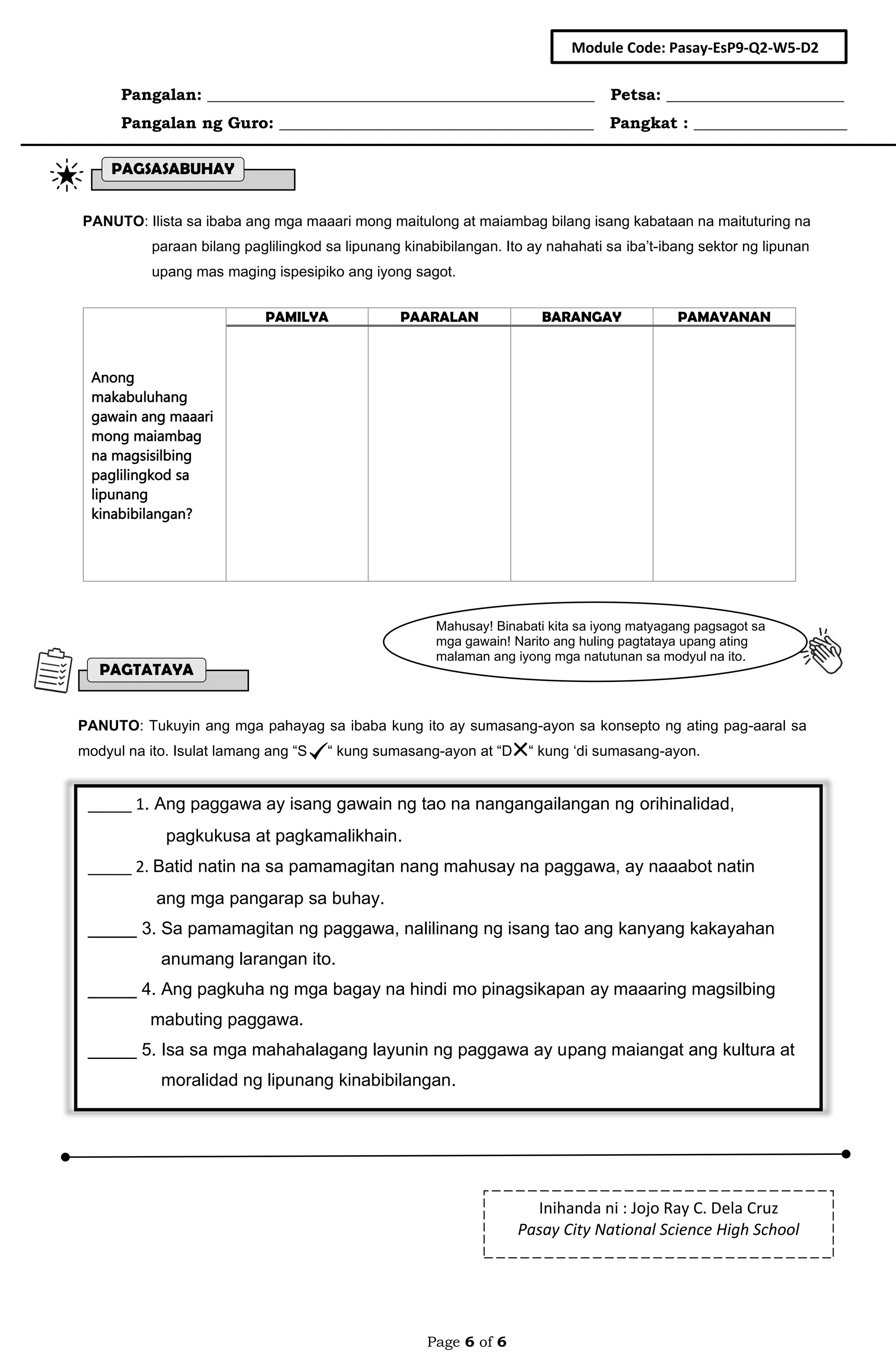 7 ESP 9 - Quarter 2 values education module | PDF