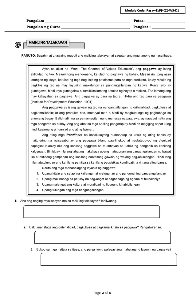 7 ESP 9 - Quarter 2 values education module | PDF | Free Download