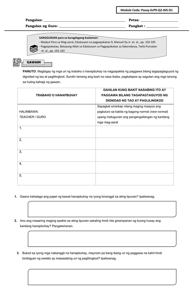 7 ESP 9 - Quarter 2 values education module | PDF | Free Download