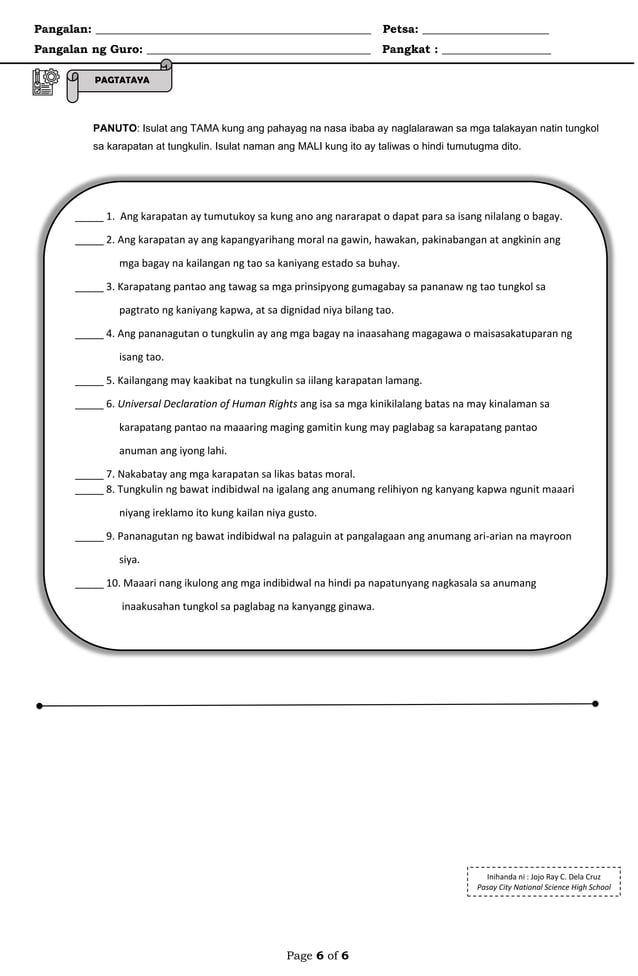 7 ESP 9 - Week 2.pdf values education module | PDF