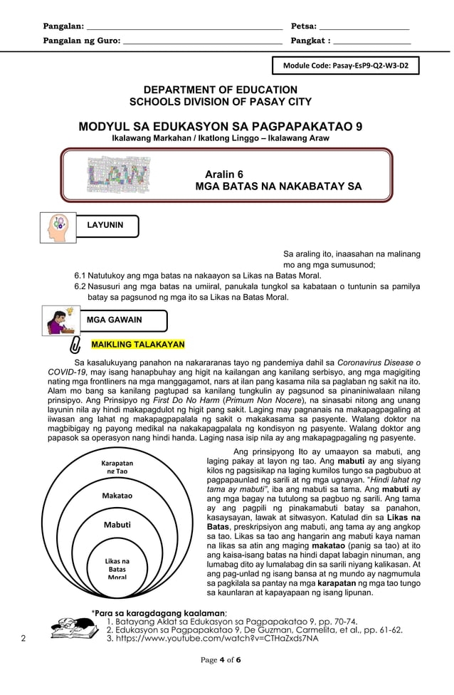 7 ESP 9 - Week 3.pdf values education module | PDF