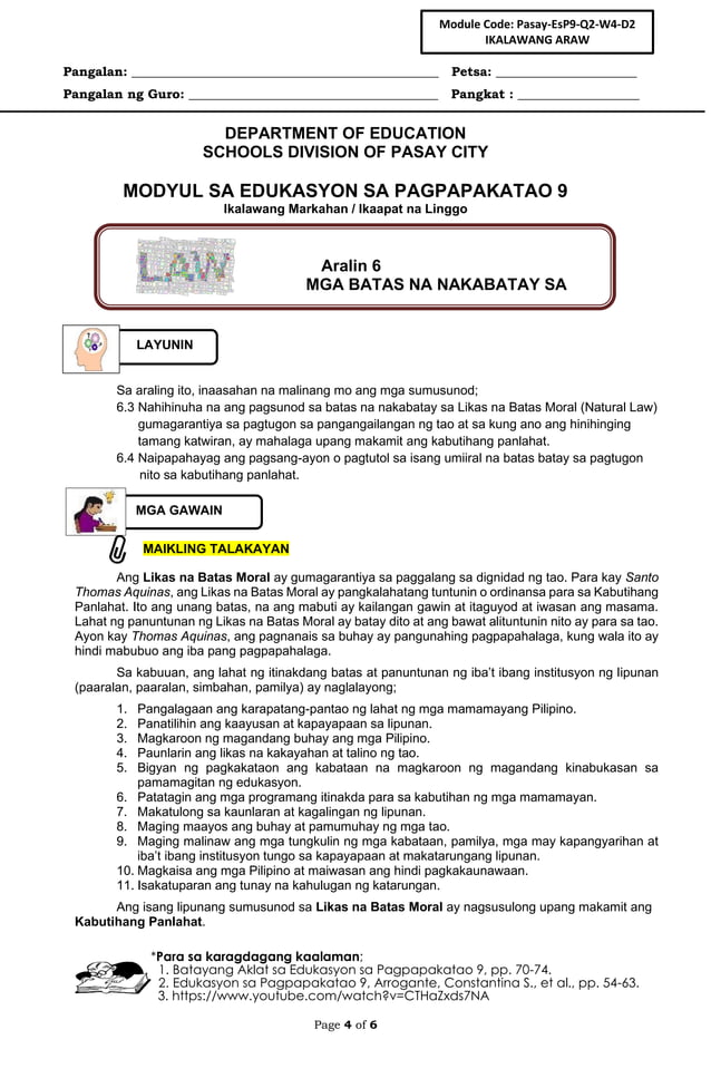 7 ESP 9-Week 4.pdf values education module | PDF