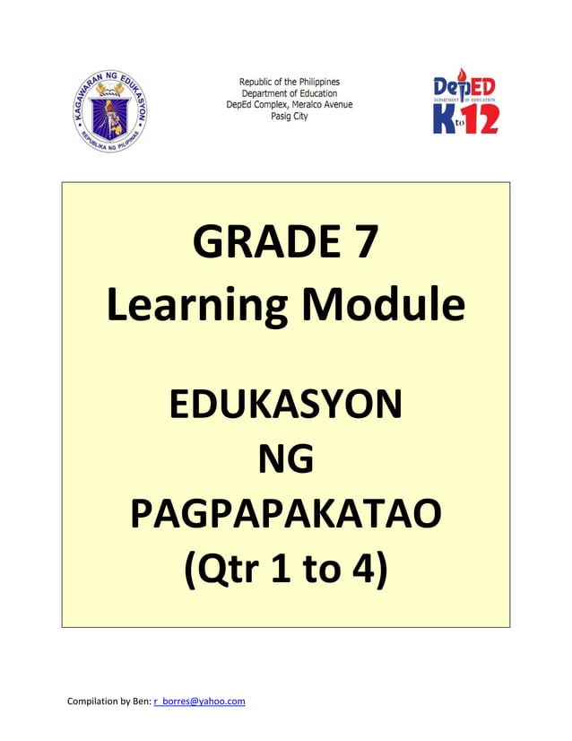 Grade 7 Learning Module in Edukasyon sa Pagpapakatao (Quarter 1 to 4) | PDF