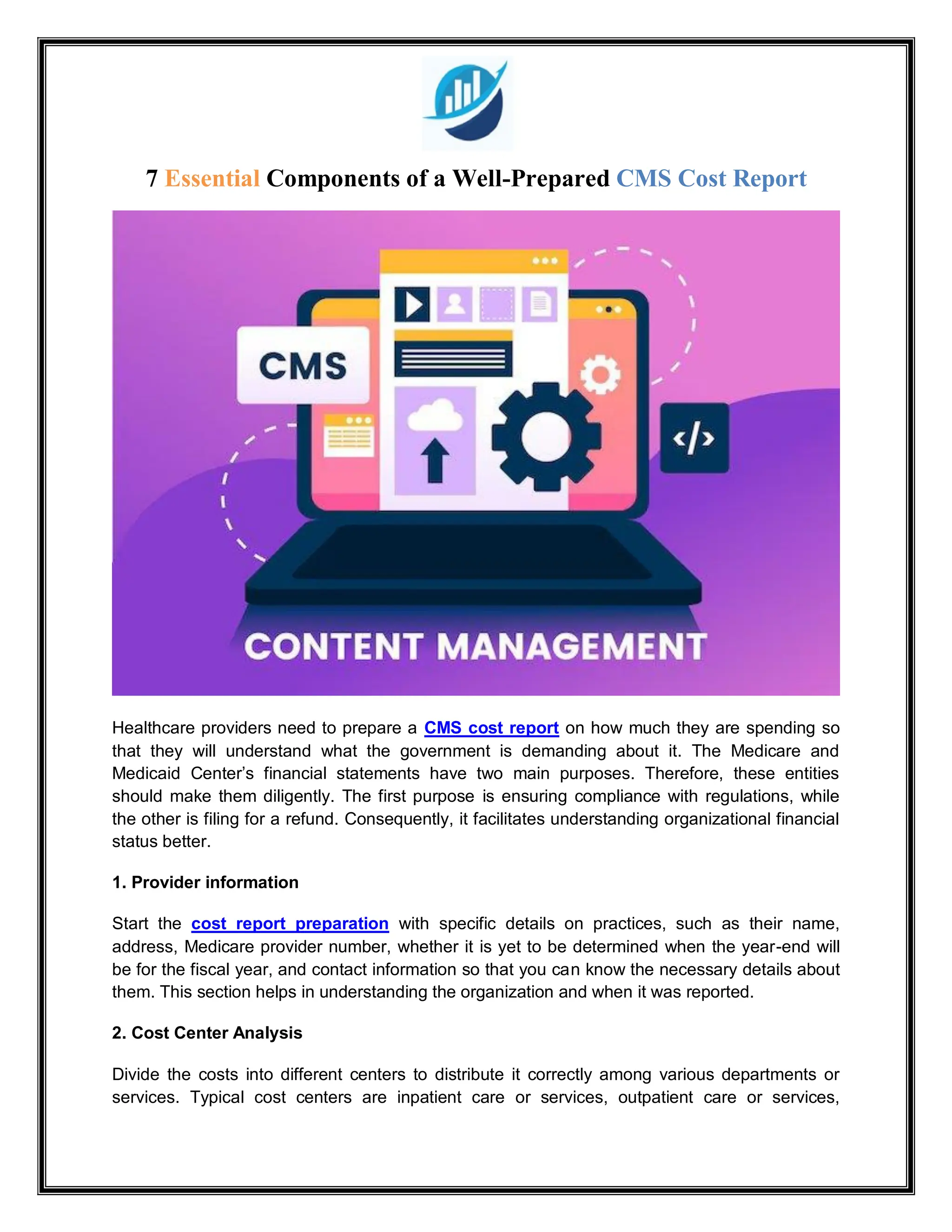 7 Essential Components of a Well-Prepared CMS Cost Reports | PDF