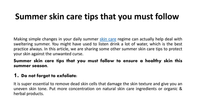 7 Essential Summer Skin Care Tips To Follow Ppt