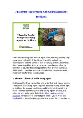 7 Essential Tips for Using Anti-Caking Agents for Fertilizers | PPTX