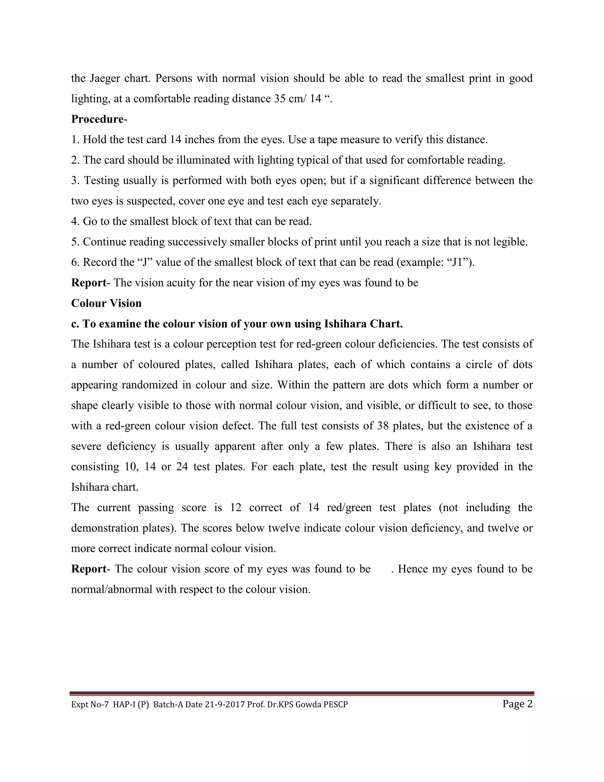 7 examination of visual acuity and colour vision | PDF