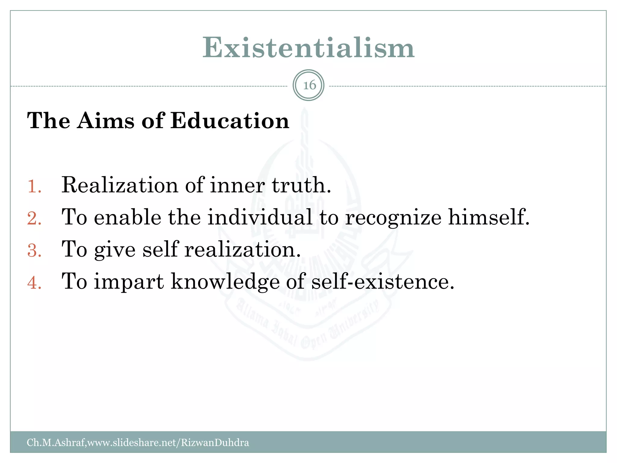 EXISTENTIALISM in Philosophy of Education | PDF