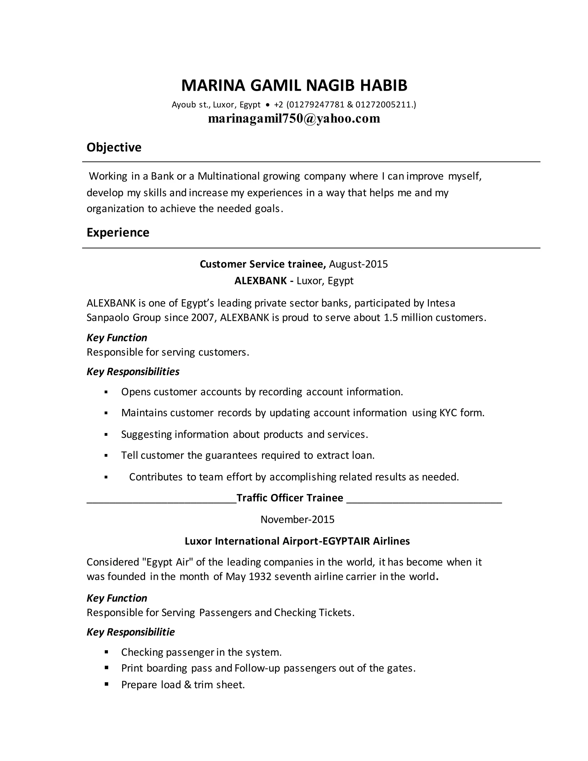 CV Marina gamil | DOCX