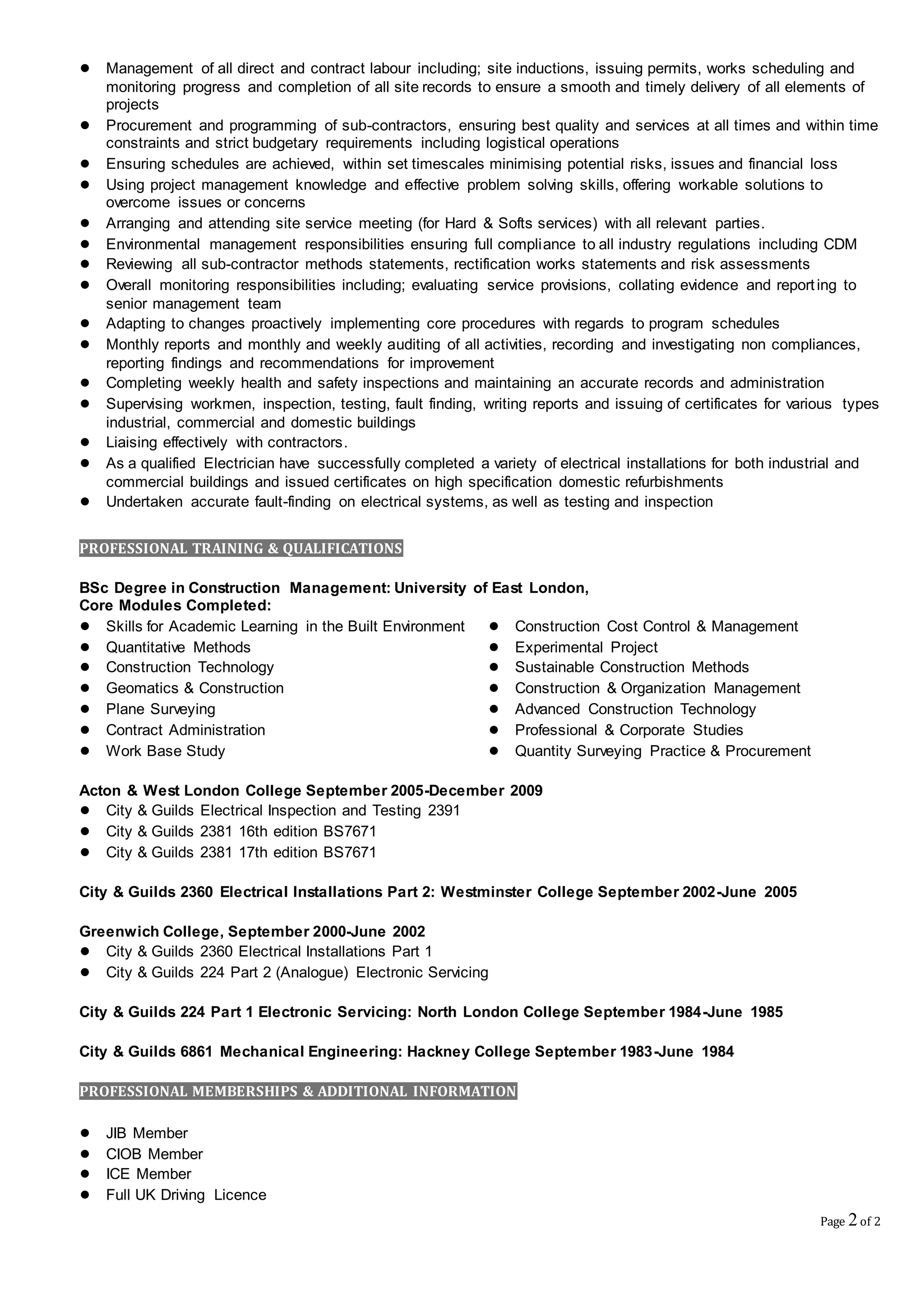 KennethWilliams Professional Resume | DOCX | Civil Engineering Industry ...