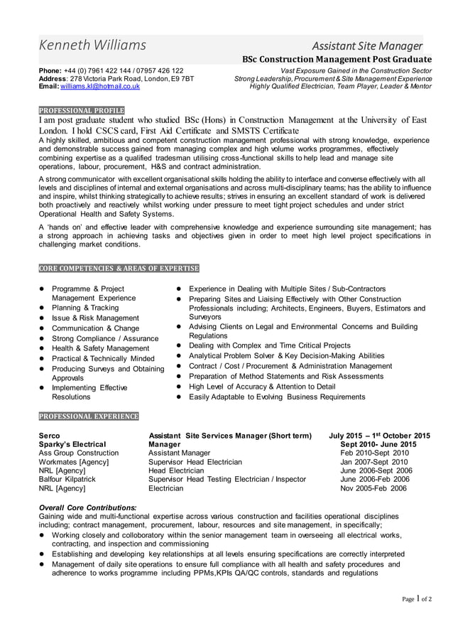 KennethWilliams Professional Resume | DOCX | Civil Engineering Industry ...