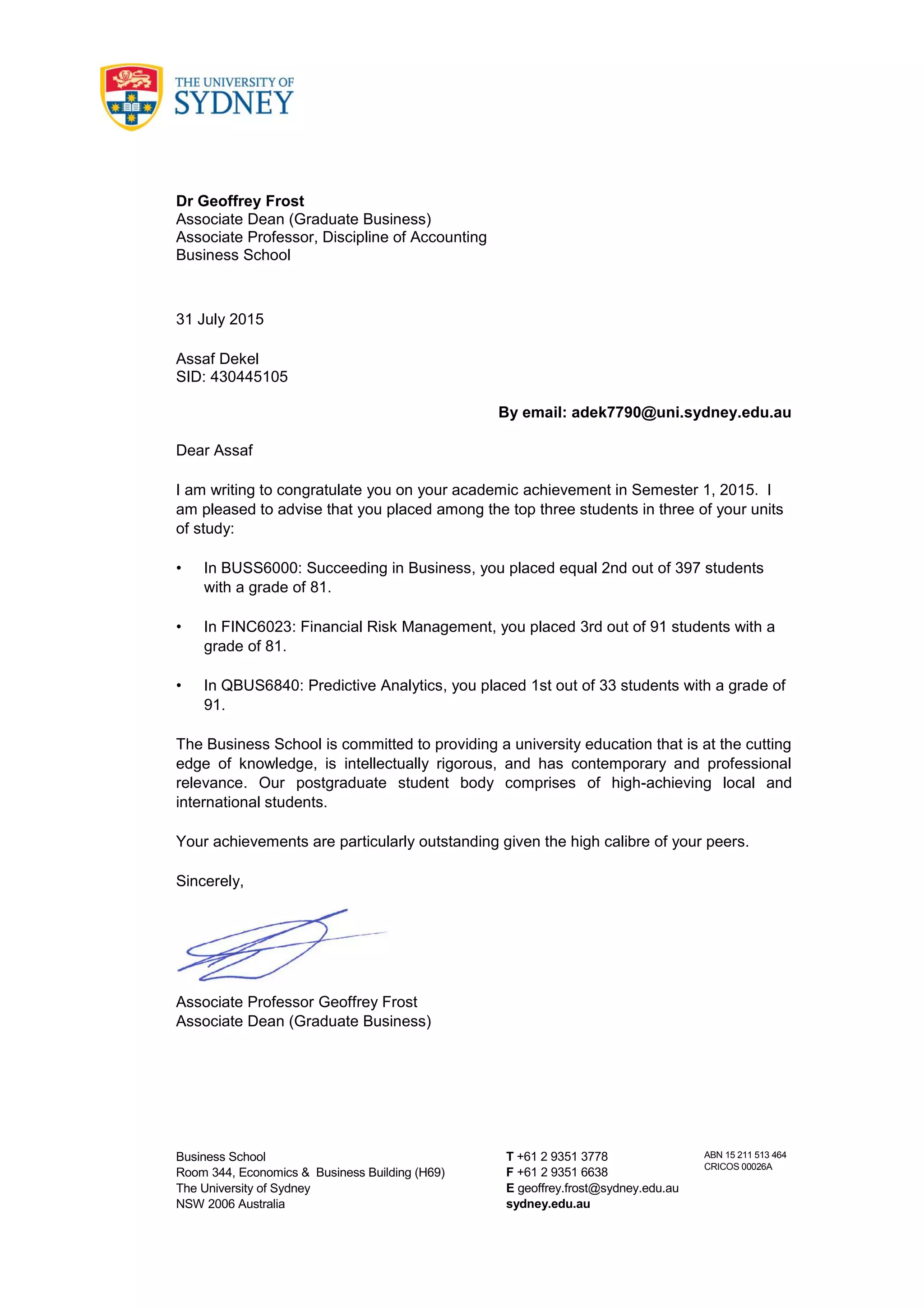Sem1_2015_excellence_letter | PDF