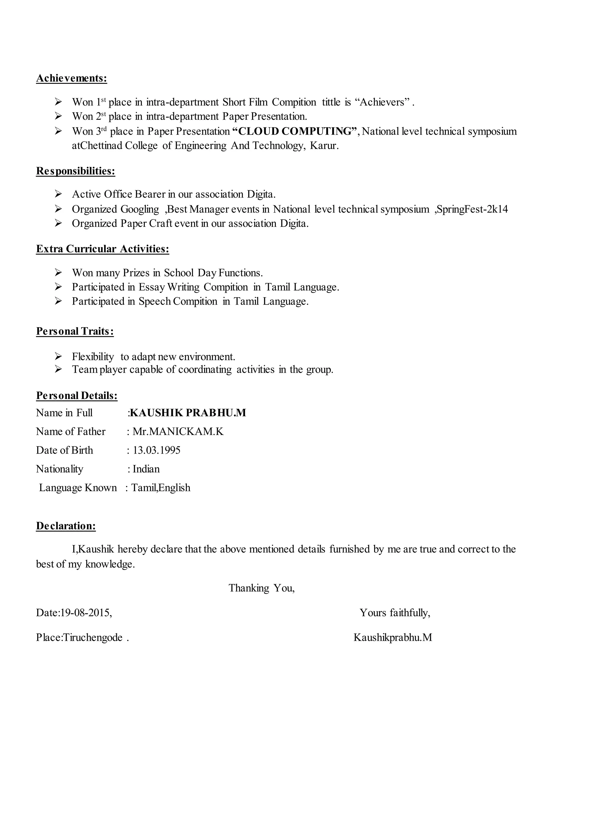 Kaushik resume 1.1 | PDF