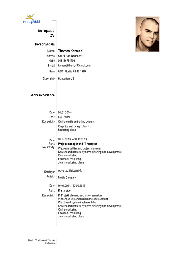 Thomas Kemendi - CV | PDF