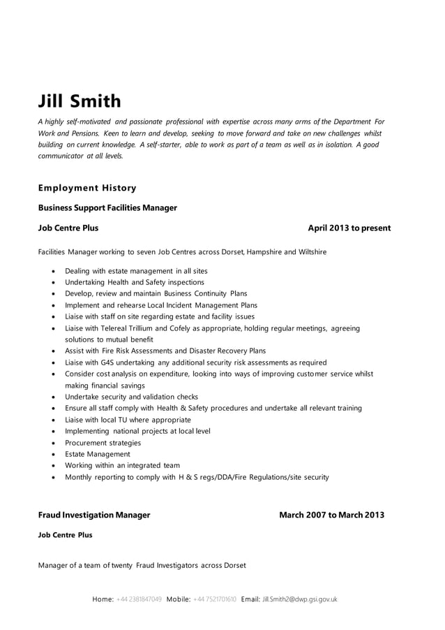 Jill Smith CV v2 [1079] | DOCX | IT and Internet Support | Internet