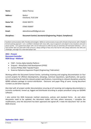 CV Debra Thomas 2015 | PDF