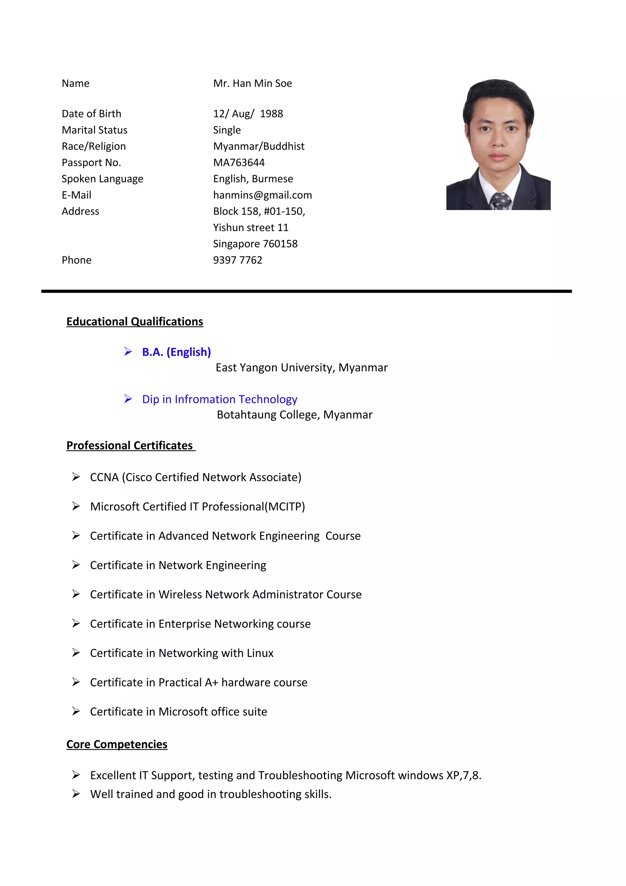Han Min Soe's CV | DOC