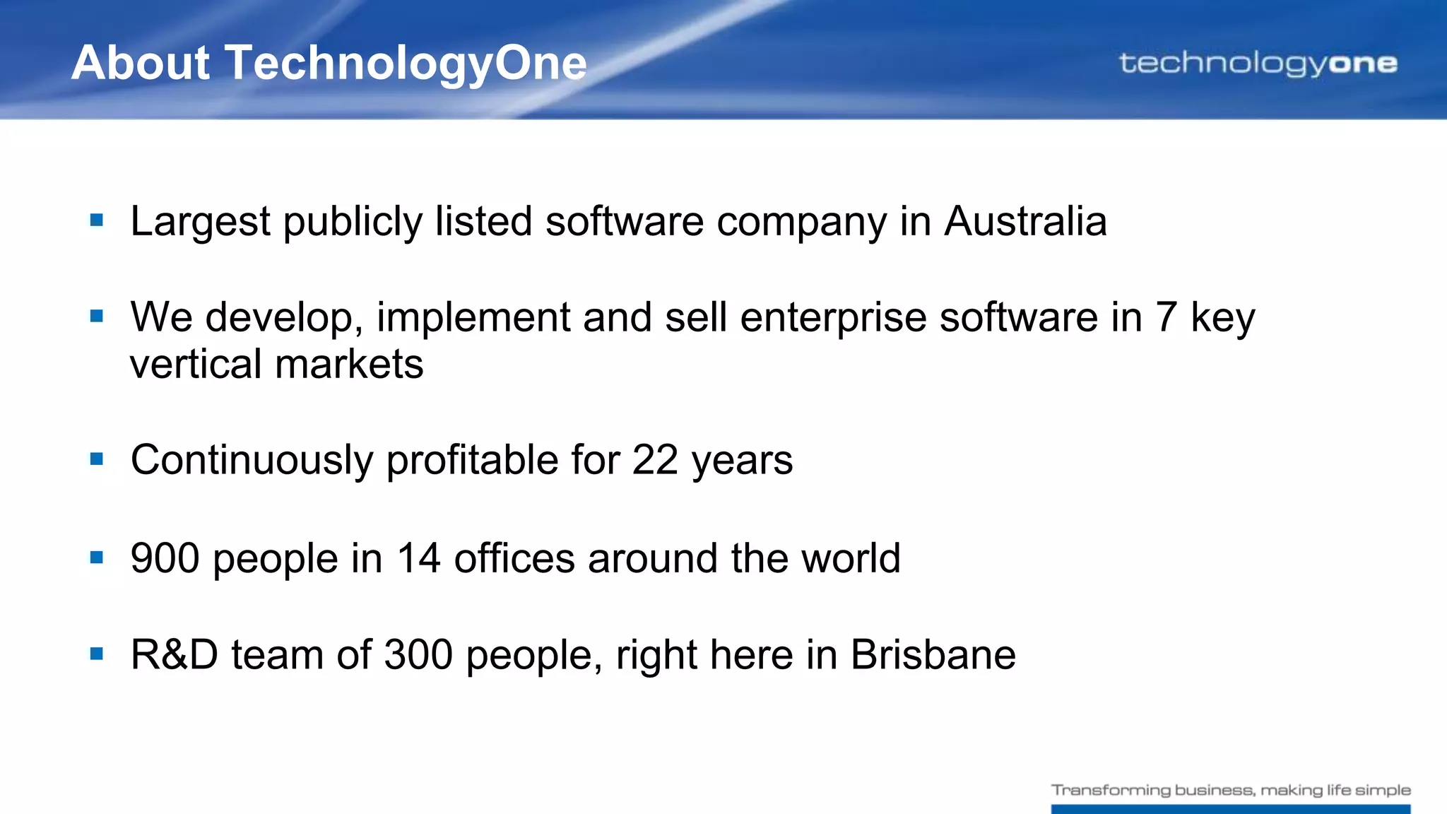 TechnologyOne for AWS Summit | PDF