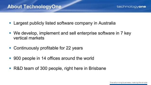 TechnologyOne for AWS Summit | PDF