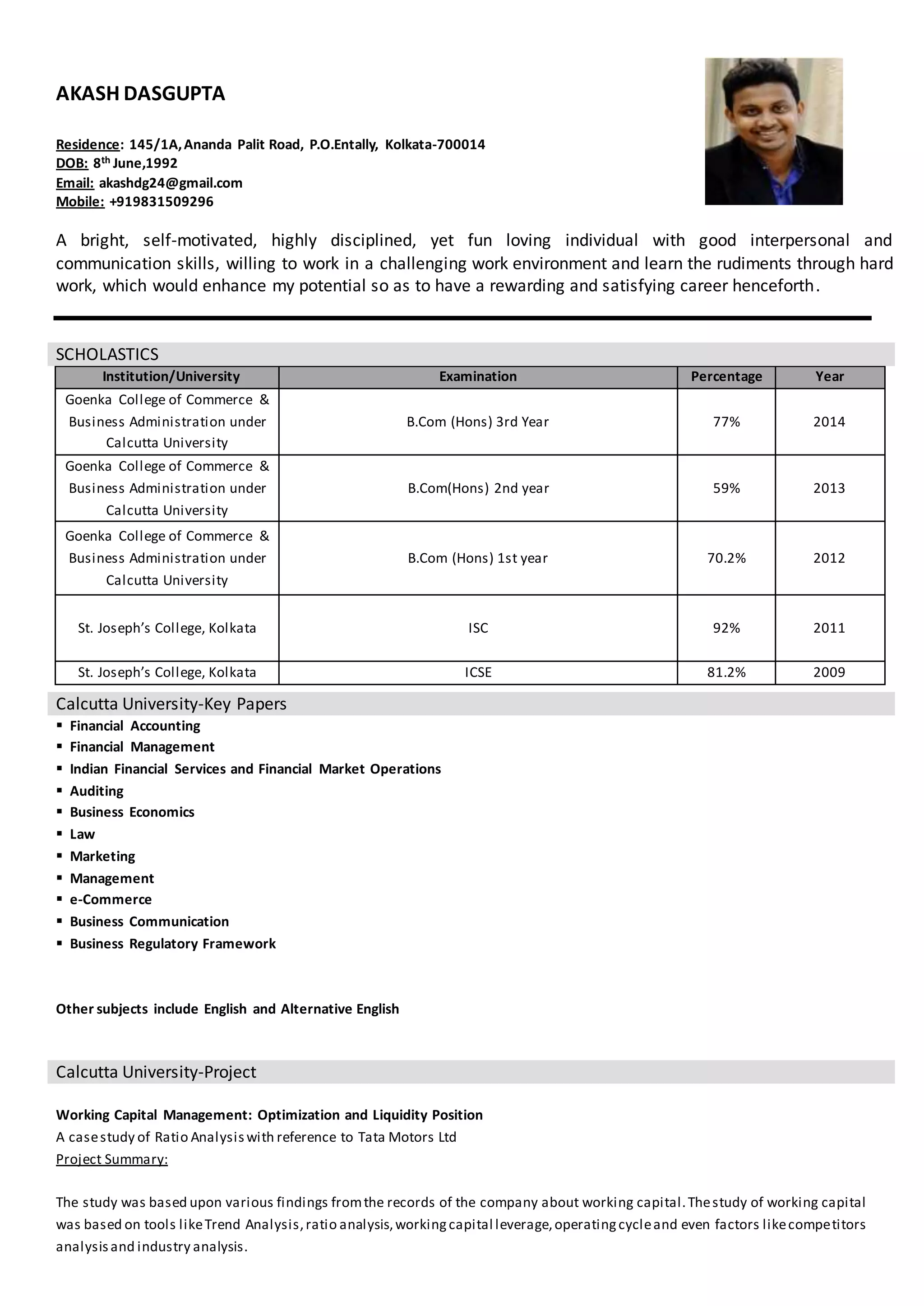 Akash DasGupta Resume with photo | DOCX