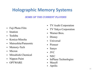 Holographic Memory System Storage Management M.B.A Project pptx | PPSX