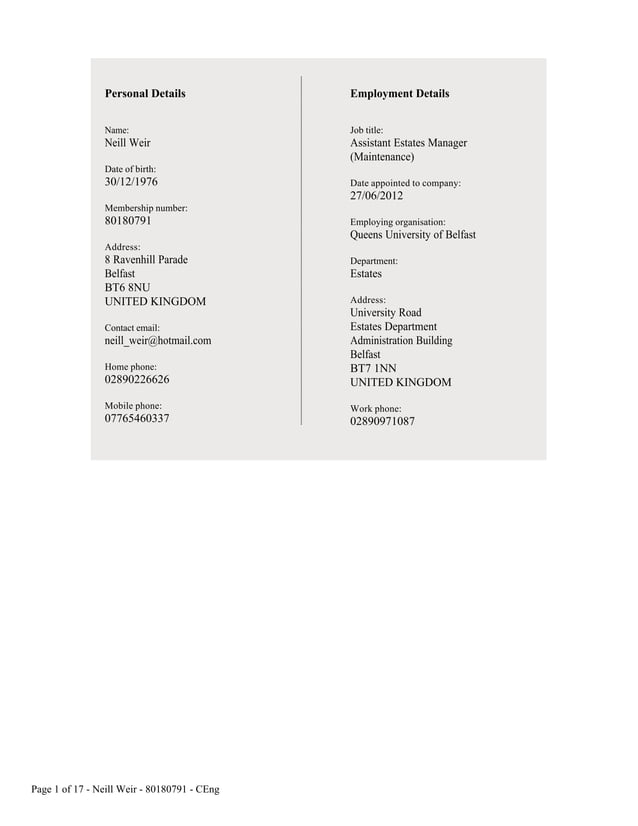 N. Weir (Final) CEng_AppForm03-10-2012_2310 | PDF