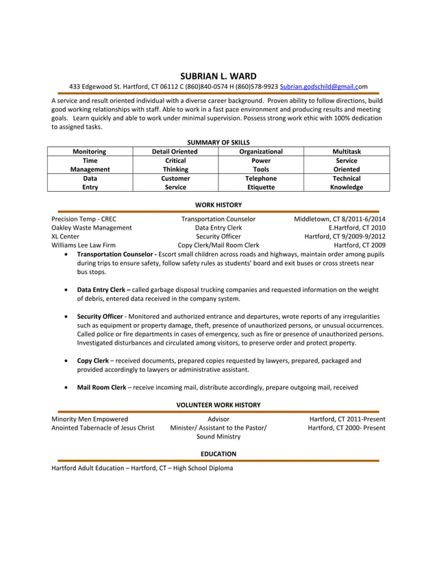 resume SUBRIAN L Ward | PDF
